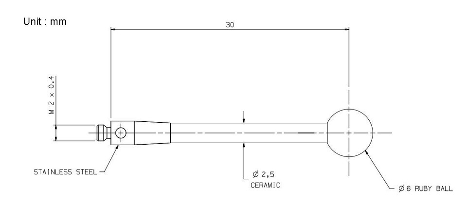 Cmm Ceramic Stylus M2 CMM Touch Probe 6mm Ruby Ball Tips 30mm Long A ...
