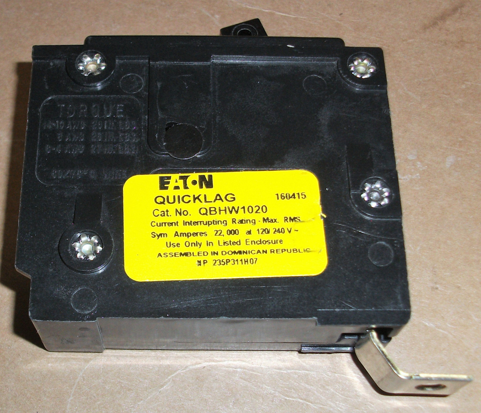 EATON CUTLER HAMMER BREAKER QBHW1020 BOLT-ON 20A 1P 120/240V TYPE QBHW ...