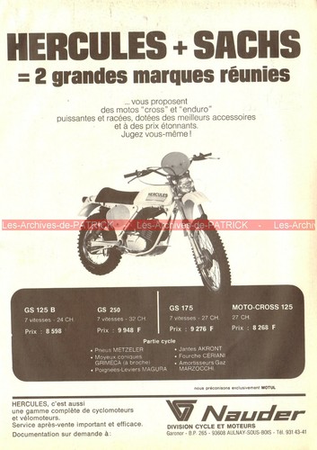 Publicité HERCULES + SACHS GS 125 250 175 - ALPINE STAR 1977 ...
