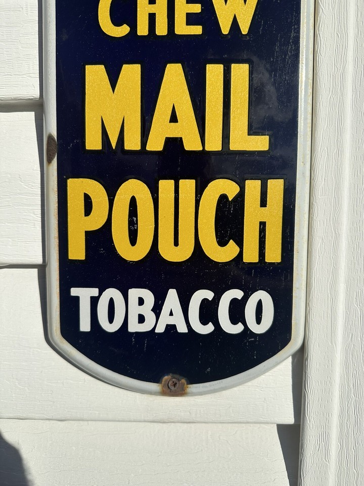 Original Chew Mail Pouch Tobacco Sign Vintage Porcelain Thermometer | eBay
