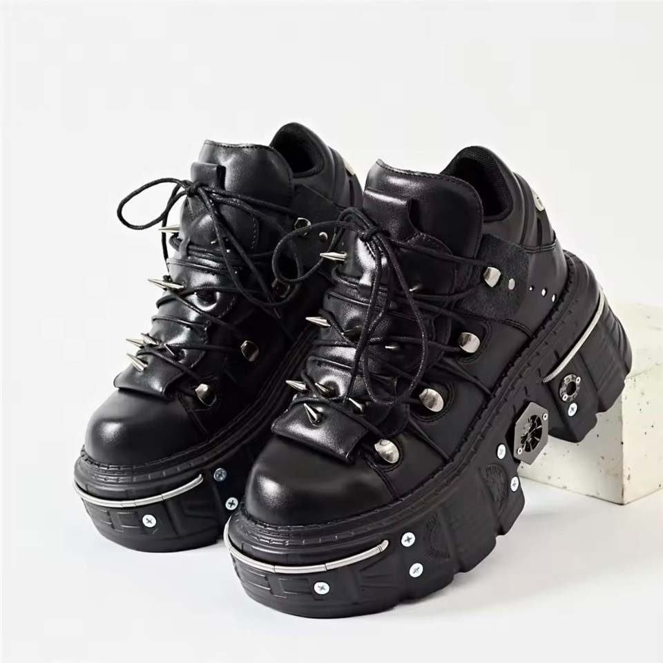 Womans Mens Black Platform Punk Gothic Cosplay Spikes Alt Boots ...