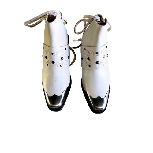Free People Rory Studded Leather Backless Western Boot White, SZ EU 36. ...
