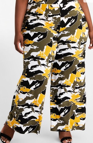 Ashley Stewart Pants Size 22/24 Wide Leg Camouflage Green Yellow ...