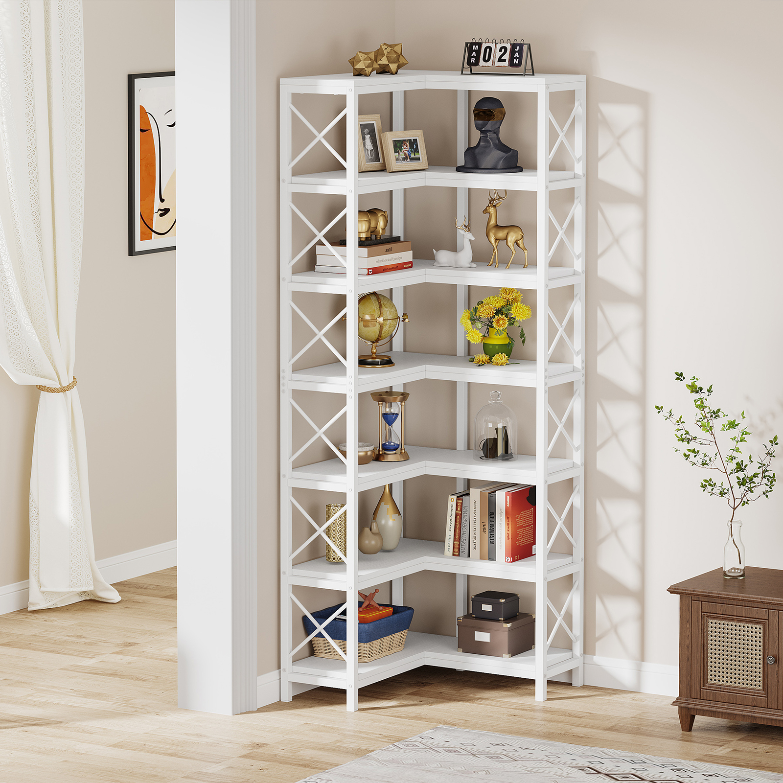 L-Shaped Corner Storage Shelves Etagere Bookcase Bookshelf Open Display ...