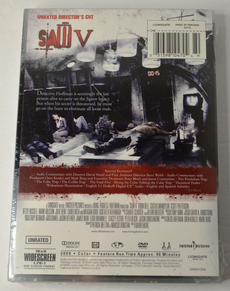 2008 SAW V 5 UNRATED DIRECTORS CUT DVD BRAND NEW SEALED | eBay