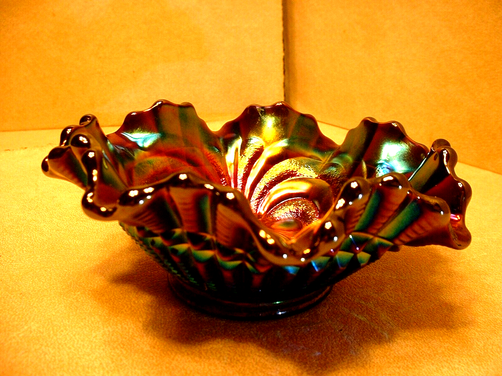 Vintage Imperial Glass Electric Blue Carnival Scroll Embossed Bowl | eBay