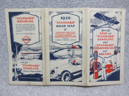 1930 STANDARD OIL SERVICE STATION MaP US SOUTHERN STATES Tri-Fold ...