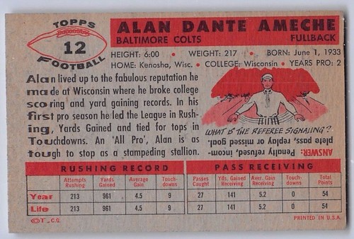 1956 ALAN AMECHE - Topps Football Card # 12 - BALTIMORE COLTS | eBay