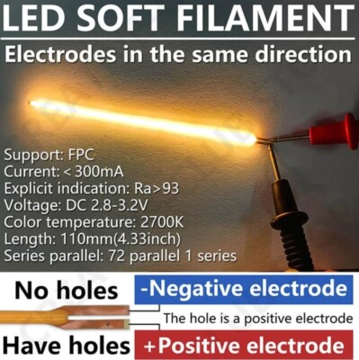 3v Warm white 2700k. Flexible led filament Same side connection hobby ...