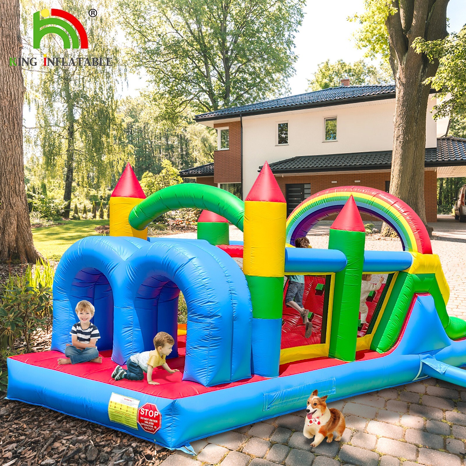 25FT Commercial PVC Kids Inflatable Obstacle Course Bounce House with ...