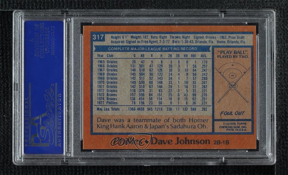 1978 Topps Davey Johnson #317 PSA 9 MINT | eBay