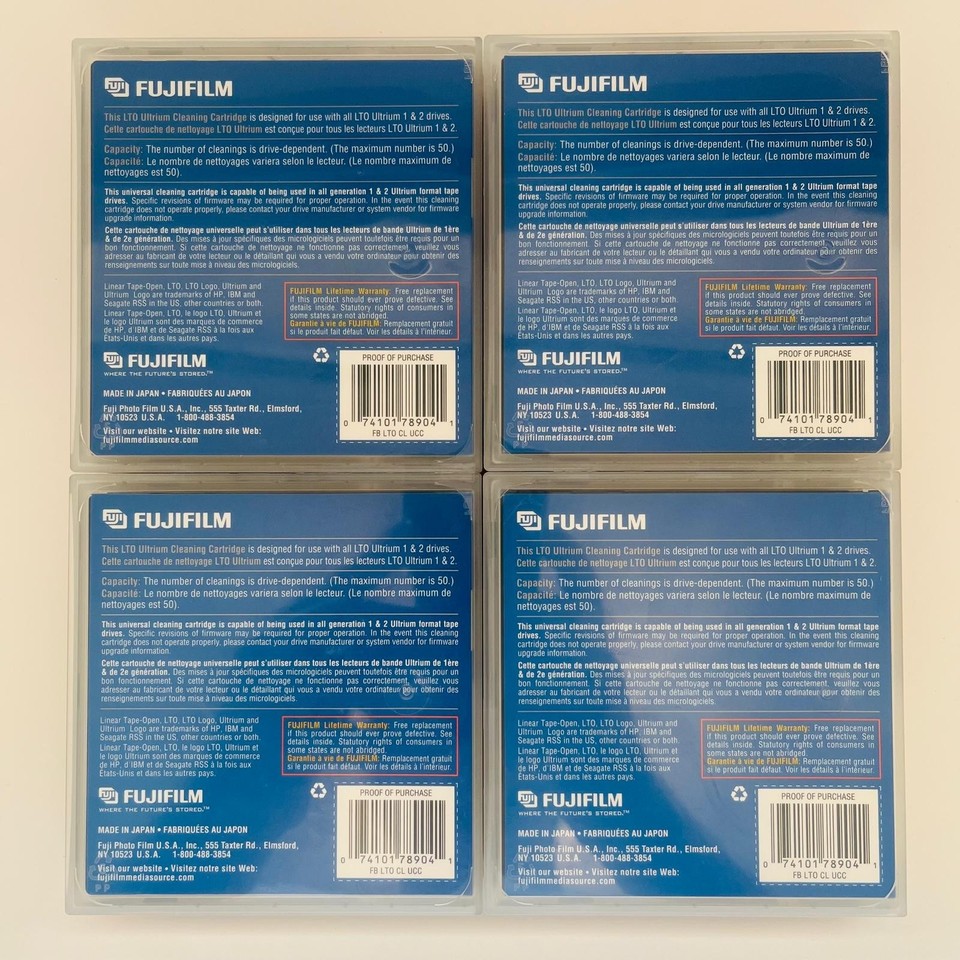 Lot of 4 FUJIFILM Ultrium 1 & 2 LTO Universal Cleaning Cartridges Tape ...