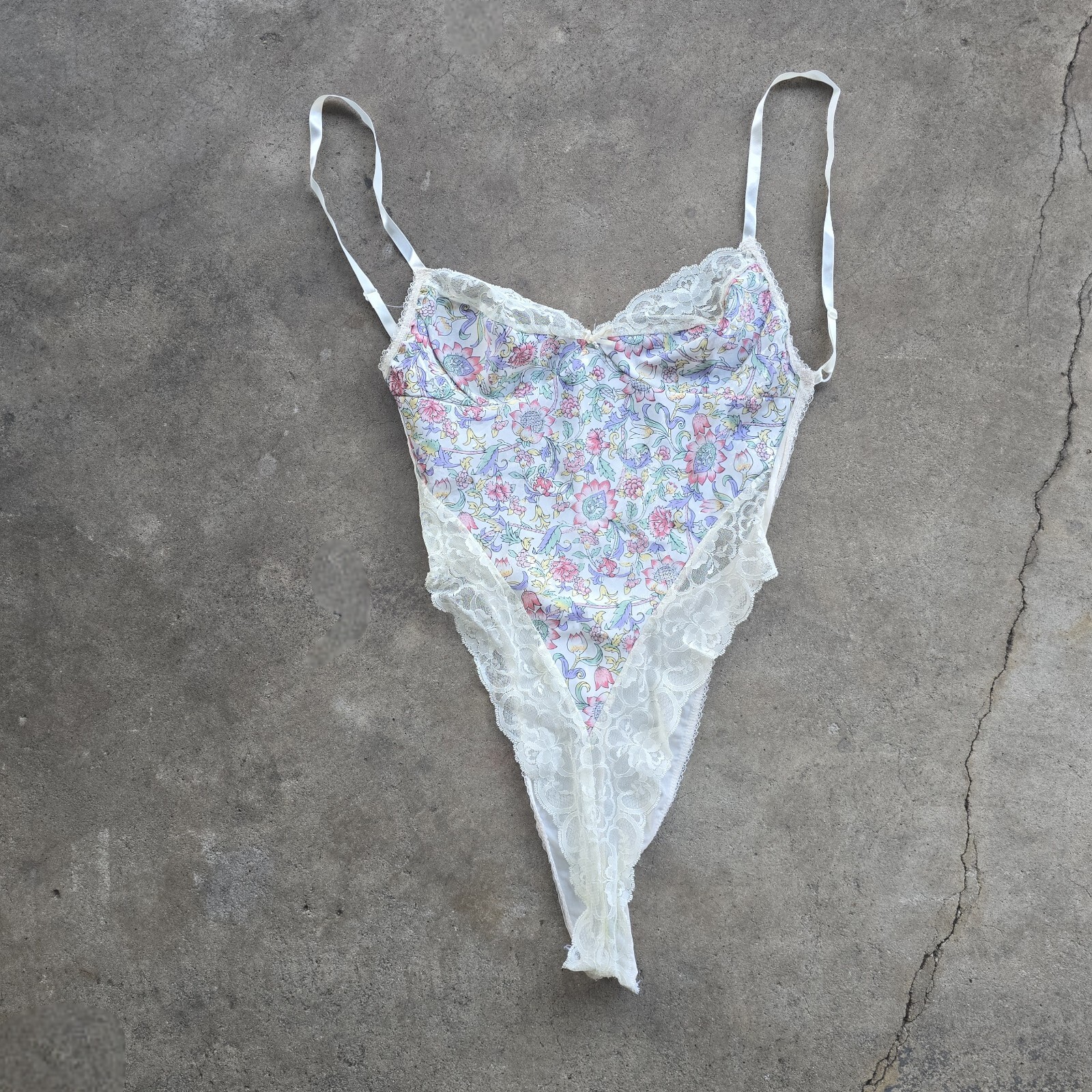 Vtg 80s 90s Delicates Teddy High Cut Lingerie Floral … - Gem