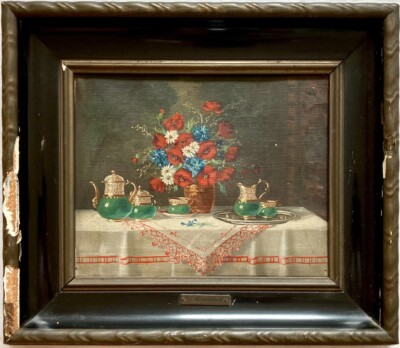 Original Painting TEA SET WITH FLOWERS -TEA TIME -STILL LIFE- OIL ...