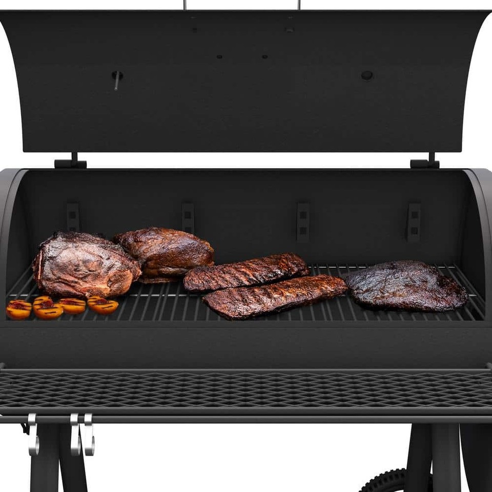 Highland Offset Charcoal Smoker and Grill in Black w/900 sq. in ...