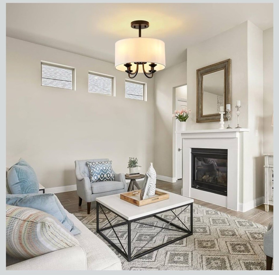 Semi Flush Mount Ceiling Light Fixture Black 4-Light Modern Chandelier ...