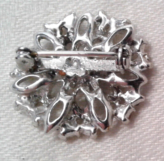 Vintage Silver Tone w/Round Rhinestones Flower Brooch/Pin | eBay