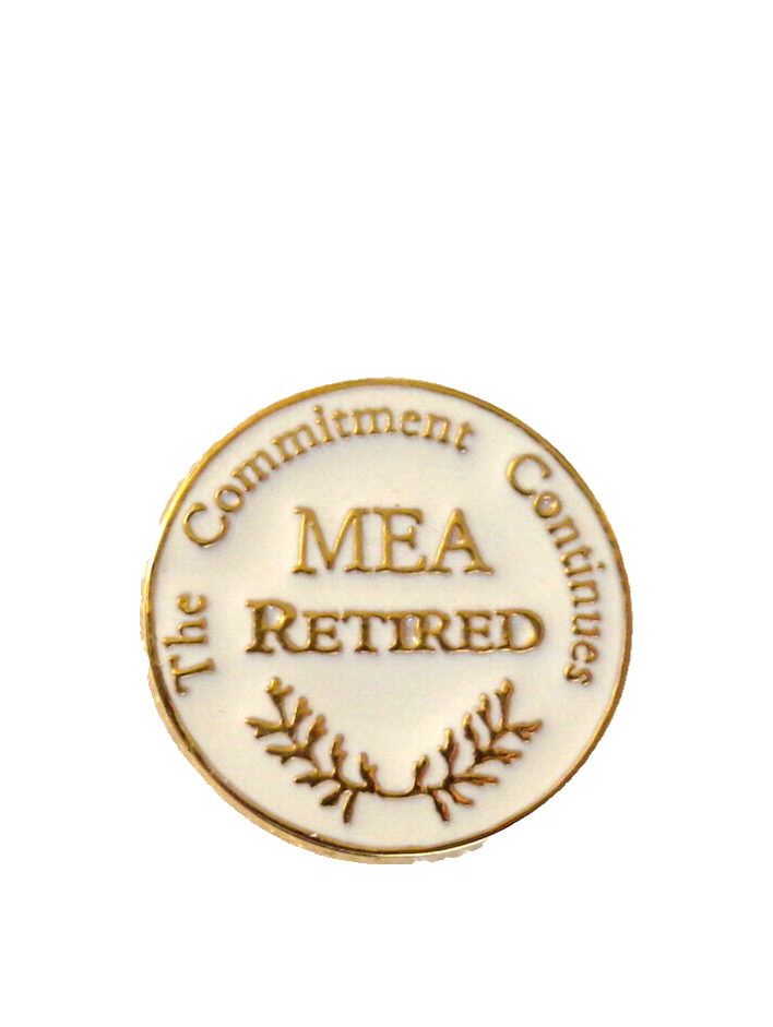 MEA Retired Teacher White Enamel Lapel Hat Pin Badge | eBay