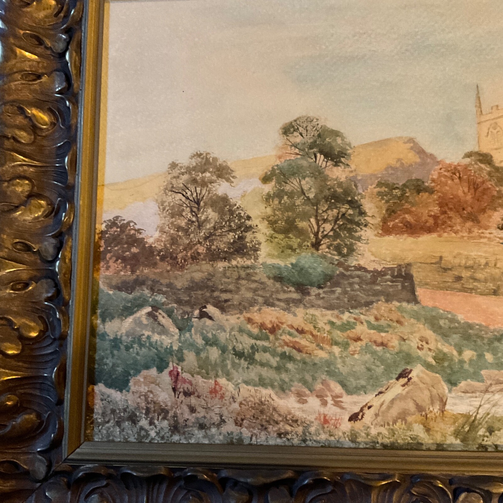 Antique 1900s landscape original PAINTING watercolor hand painted ...