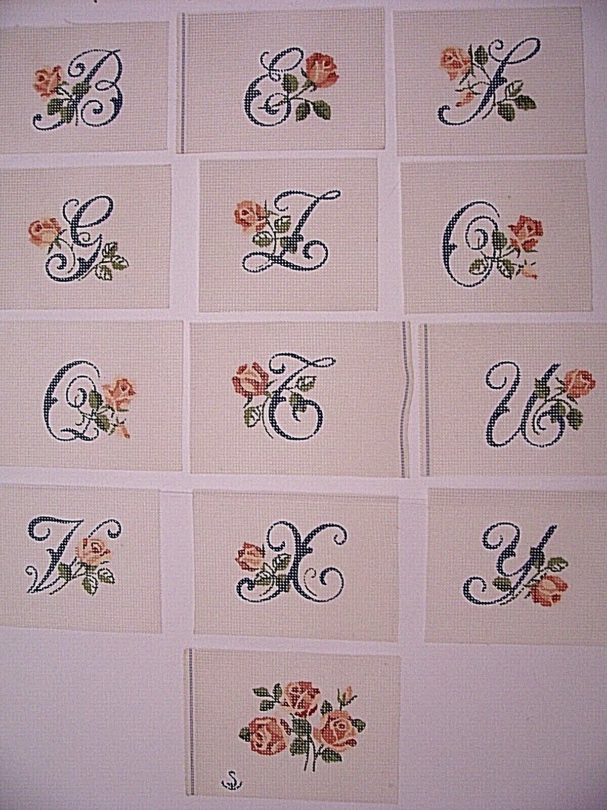 CHOOSE 1 : ASSORTED SCRIPT INITIAL LETTER WITH PINK ROSES NEEDLEPOINT ...