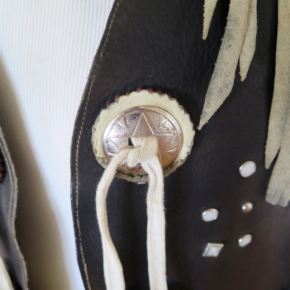 VINTAGE ORIGINAL RODEO WESTERN LEATHER VEST FRINGE STUDDED SMALL ...