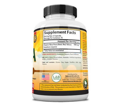 Organic Maca 1900 MG per serving 150 vegan capsules Peruvian Maca Root ...