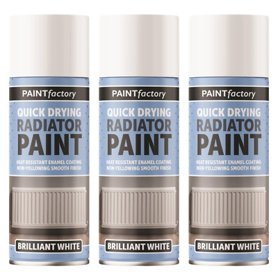 3 x 400ML Brilliant White Radiator Spray Paint Heat Resistant Quick Dry ...