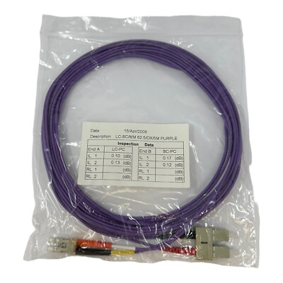 FIBER OPTIC CABLE LC-SC/MM 62.5/DX/5M PURPLE END A .10/.13dB END B .17 ...
