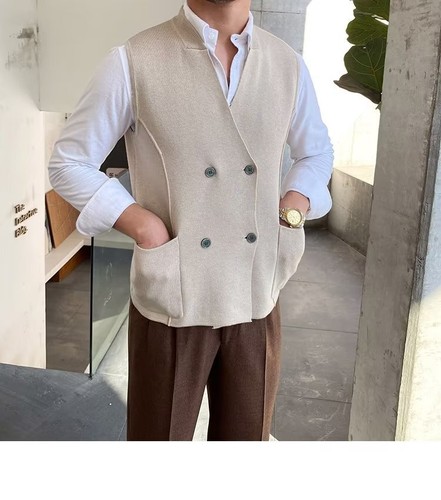 Men Vintage Style Sweater Vest Double Breasted Knitted Sleeveless Tank ...