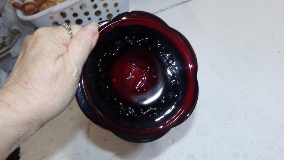 BLOOD RED RUBY VASE EMBOSSED FLOWERS SCROLL WORK SIGNED ON BOTTOM L AND ...
