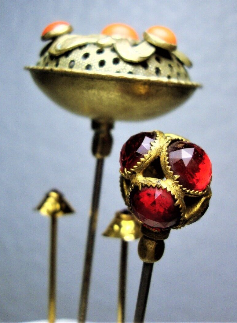 Vintage HAT PINS & HOLDER - Nouveau Hat Pins (4) - Hand Painted Hat Pin ...