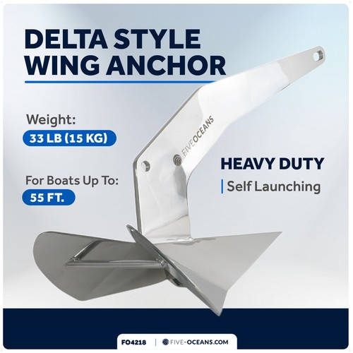 Delta Style Wing Anchor 33 Lb / 15 Kg High Polished Stainless Steel ...