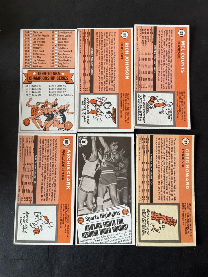 1970-71 Topps Basketball Tall Boy Lot Of 6 Hawkins All Star FREE Ship ...