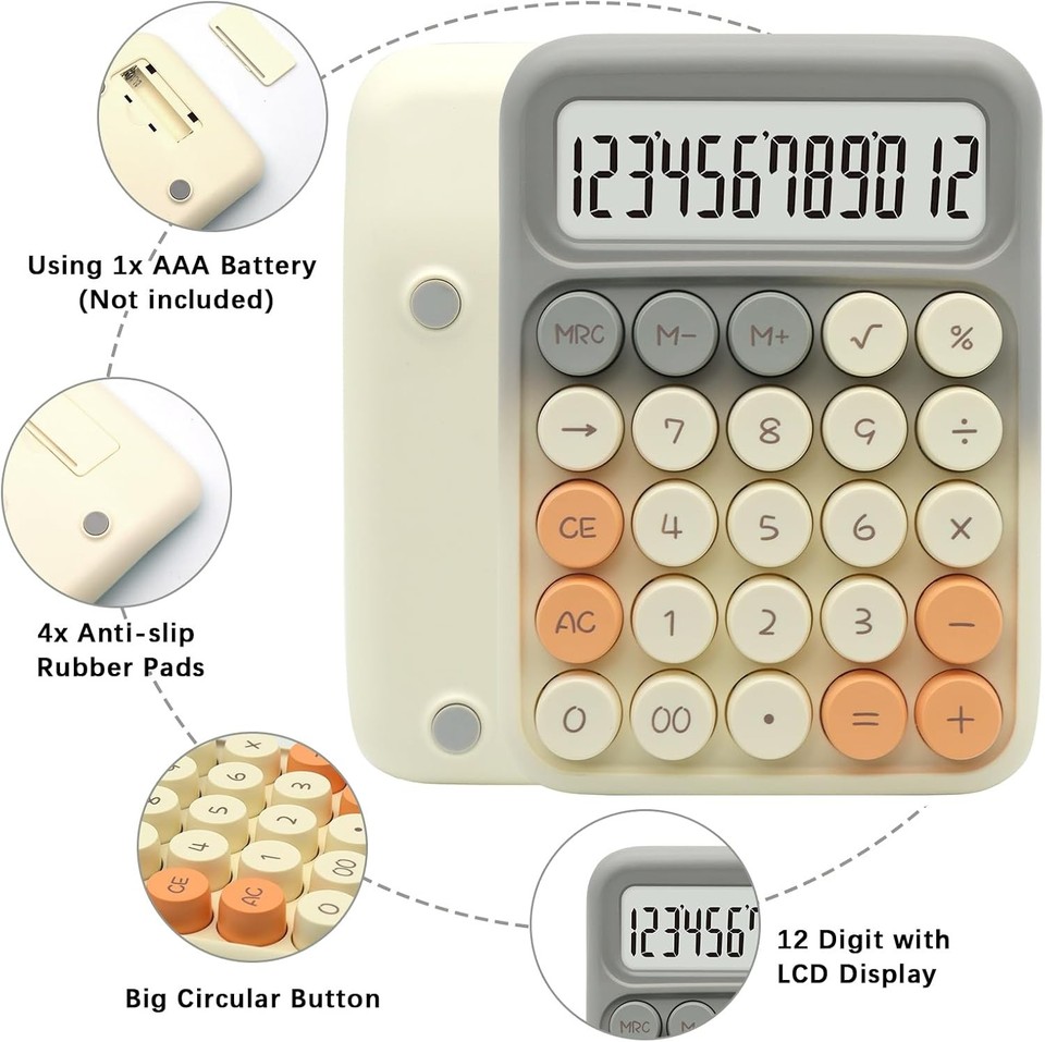 Gray White Calculator, Standard Gray White Calculator with 12 Digit ...
