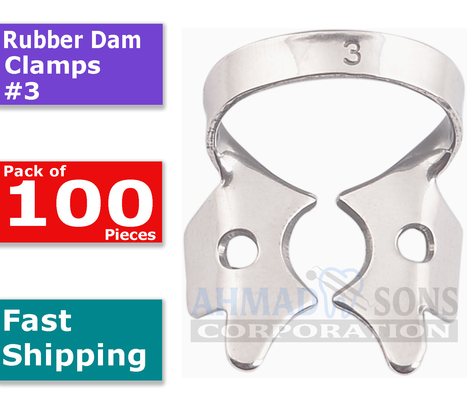 100 Pcs Dental Rubber Dam Endo Clamps #3 Endodontics Small Lower Molars ...