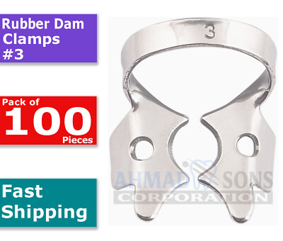 100 Pcs Dental Rubber Dam Endo Clamps #3 Endodontics Small Lower Molars ...