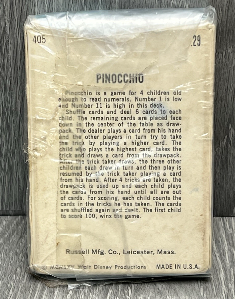 Vintage Russell Walt Disney Character Pinocchio Playing Cards Deck | eBay