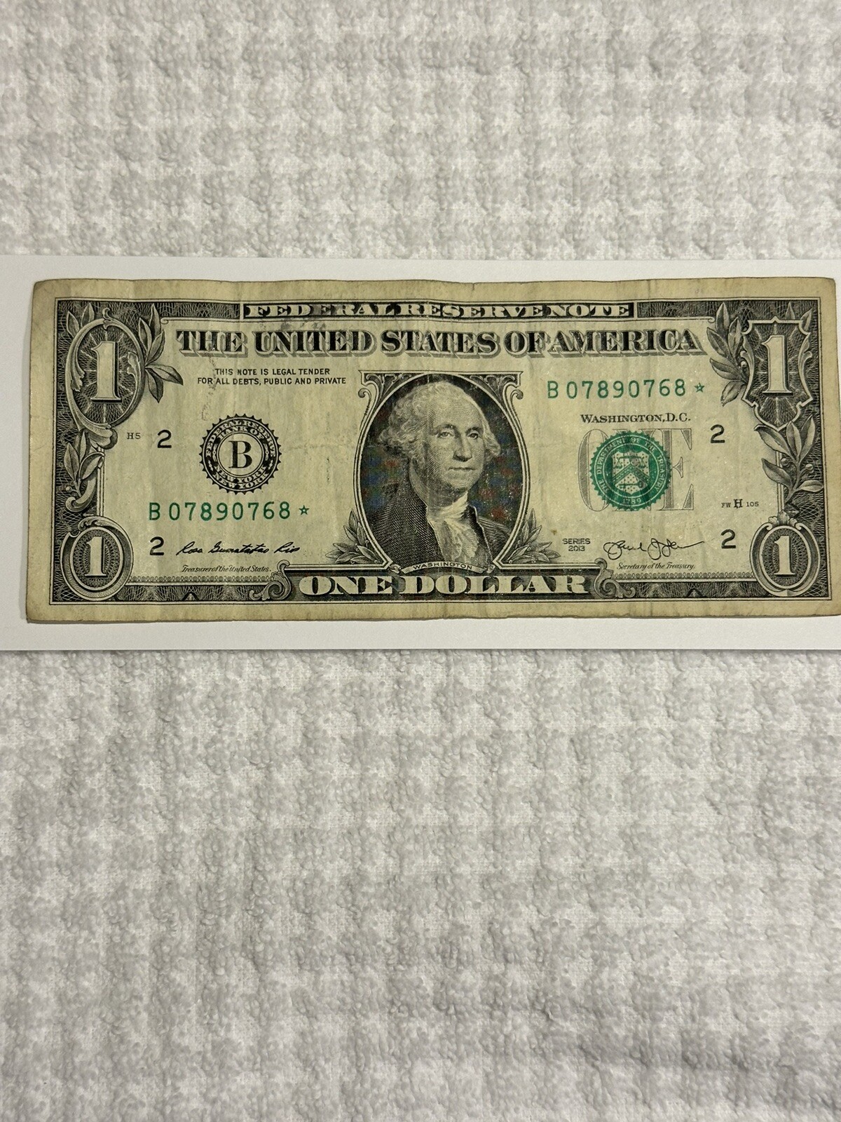 2013 B Series $1 One Dollar Bill Star Note Duplicate Serial Num Error ...