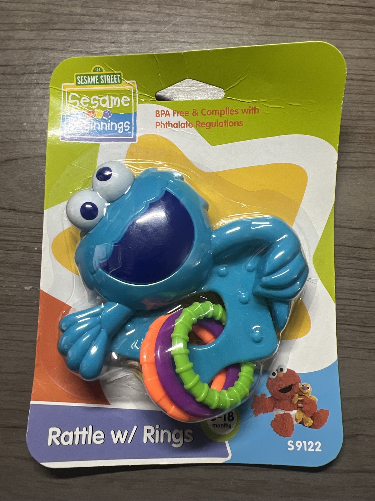 2 PK Sesame Street Beginnings Cookie Monster Elmo Rattle Teething Ring ...