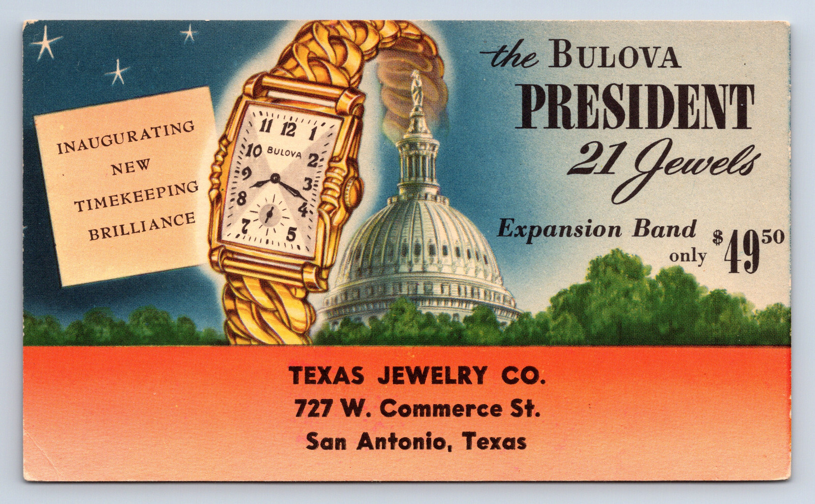 Vintage Postcard San Antonio TX Jewely Store Advertising Bulova Watch ...