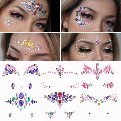 3D Shiny Crystal Face Gems Adhesive Glitter Jewel Tattoo Sticker ...