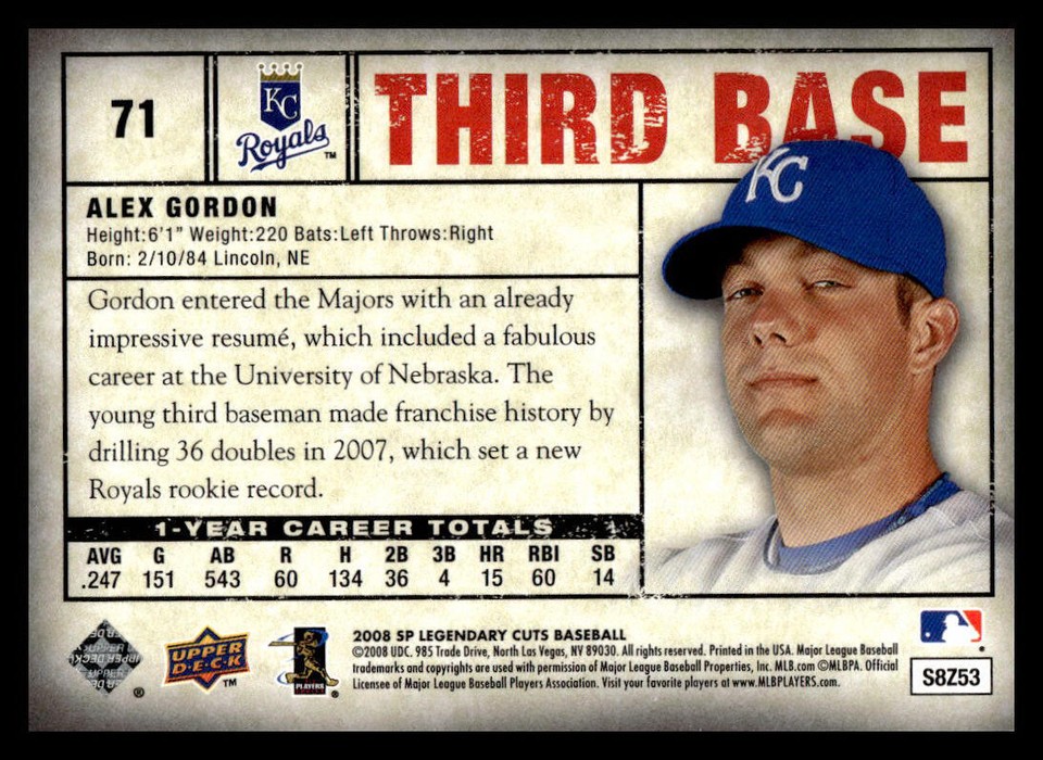 2008 SP Legendary Cuts Alex Gordon #71 Kansas City Royals | eBay