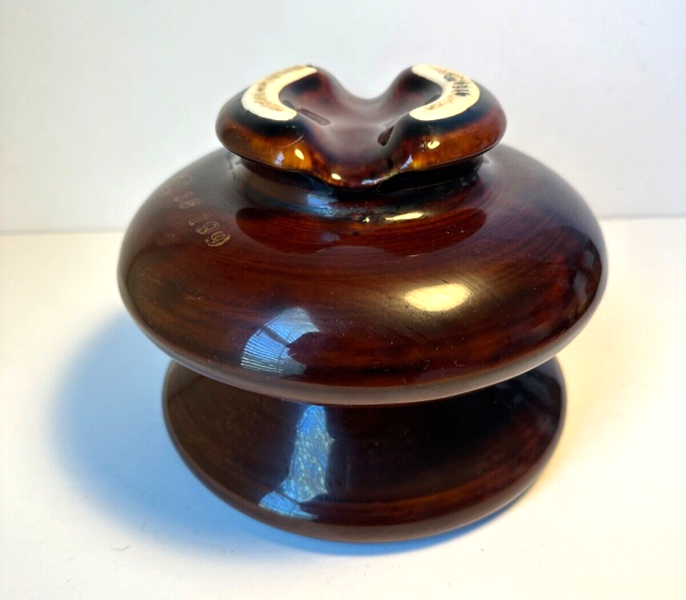 Vintage Antique Brown LARGE Ceramic Porcelain Electric Insulator ...