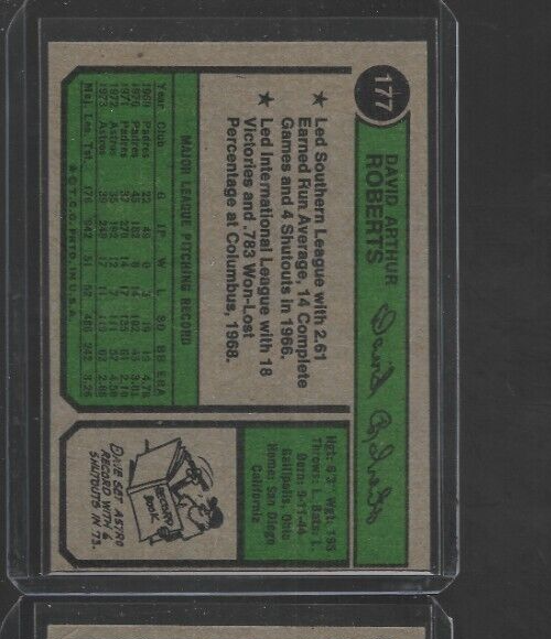 1974 TOPPS BASEBALL CARD DAVE ROBERTS 177 HOUSTON ASTROS SET BREAK ...
