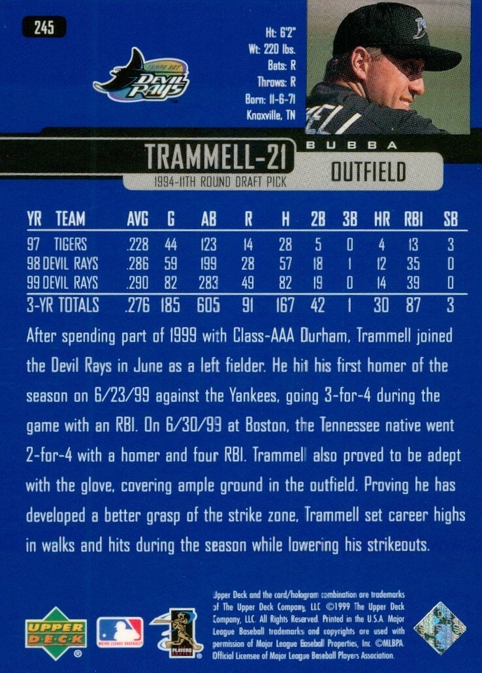 2000 Upper Deck Bubba Trammell 245 Devil Rays | eBay