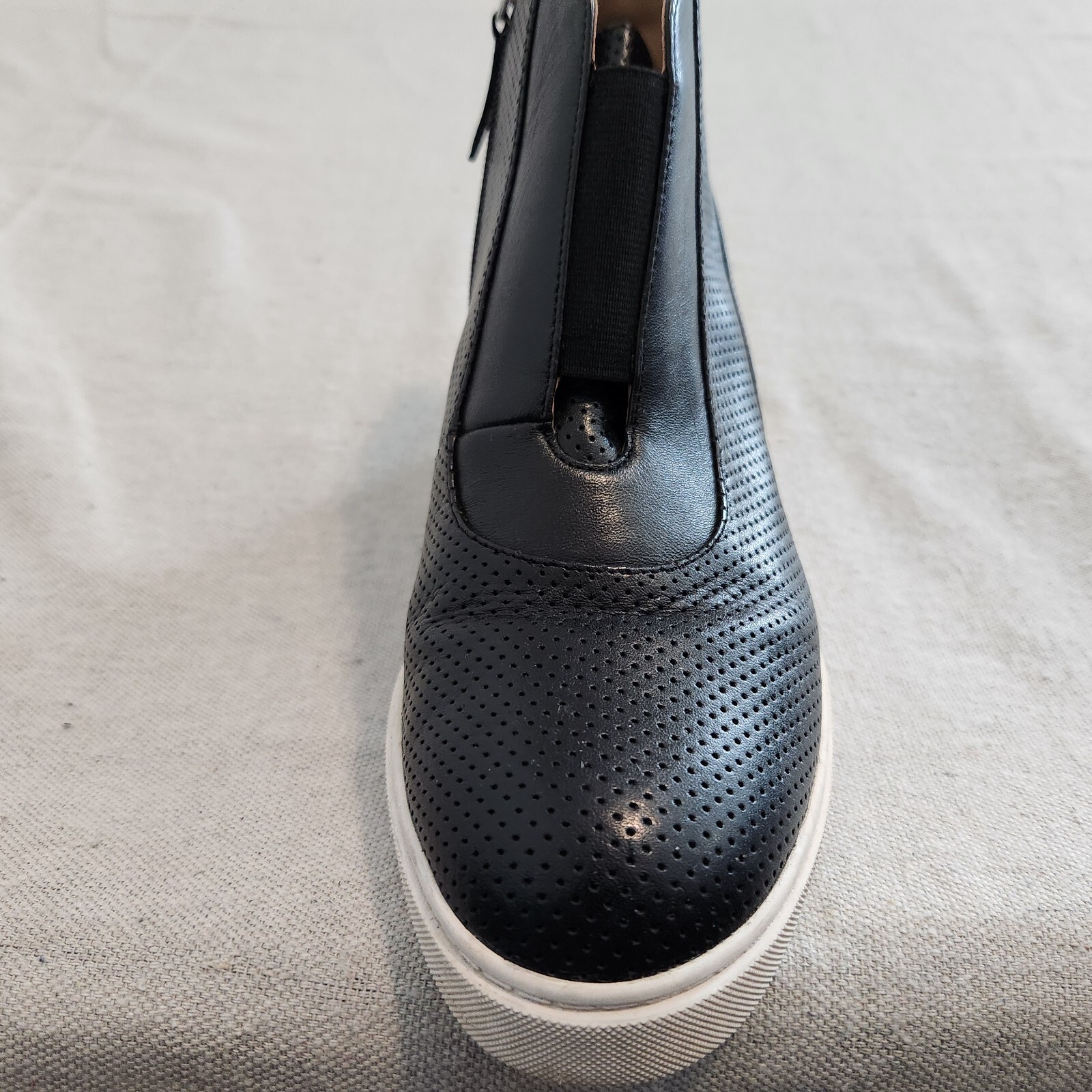 Linea Paolo Black Leather Wedge Sneaker Bootie Side Z… - Gem