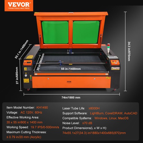 VEVOR 130W CO2 Laser Cutting & Engraving Machine Cutter Large 35"x55 ...
