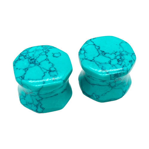 Blue Turquoise Crystal Octagonal Ear Plugs & Gauges Size 8g-2-1/8" Set ...
