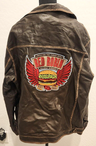 VTG! Red Robin Gourmet Burgers! Brown Bomber Leather Jacket Distressed ...