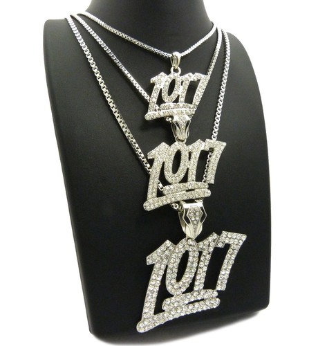 Iced Hip Hop 3pcs of 1017 Pendant w/ 20",24",30" Box Chain 3 Bling ...